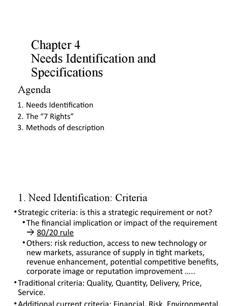 Needs Identification and Specifications Guide | PDF | Supply Chain ...