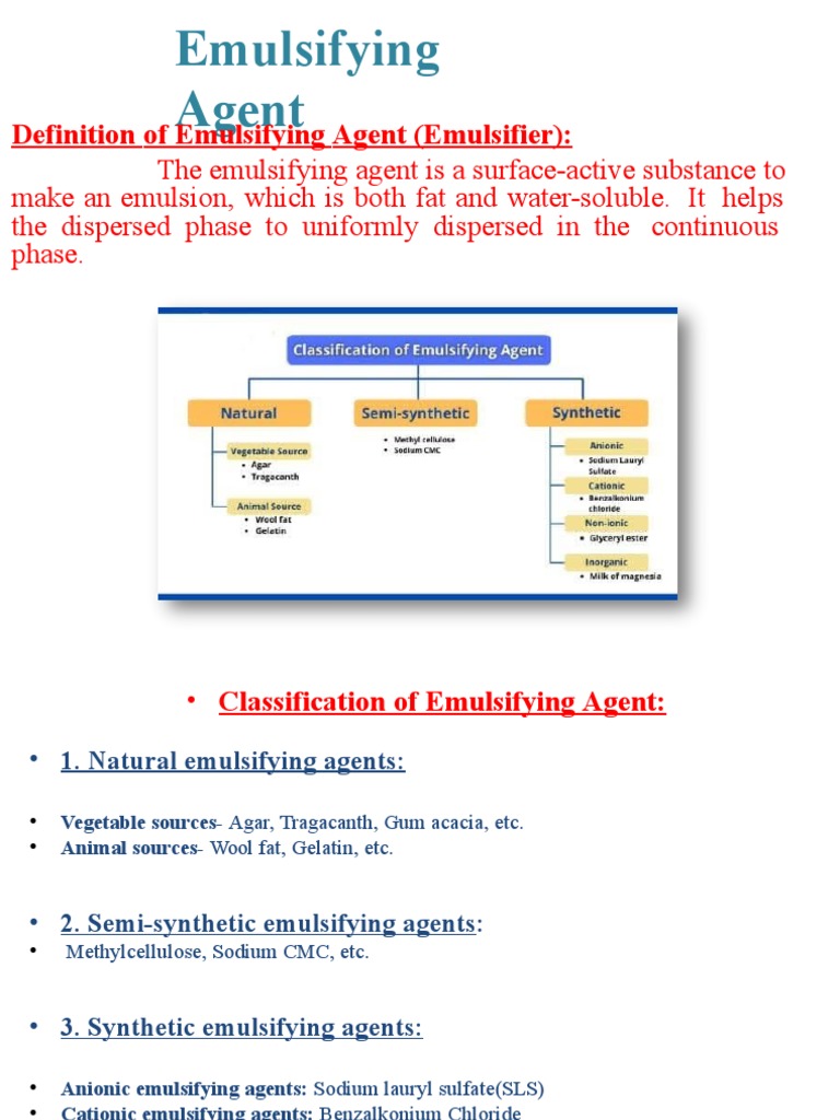 Definition of Emulsifying Agent (Emulsifier) | PDF | Emulsion | Surfactant