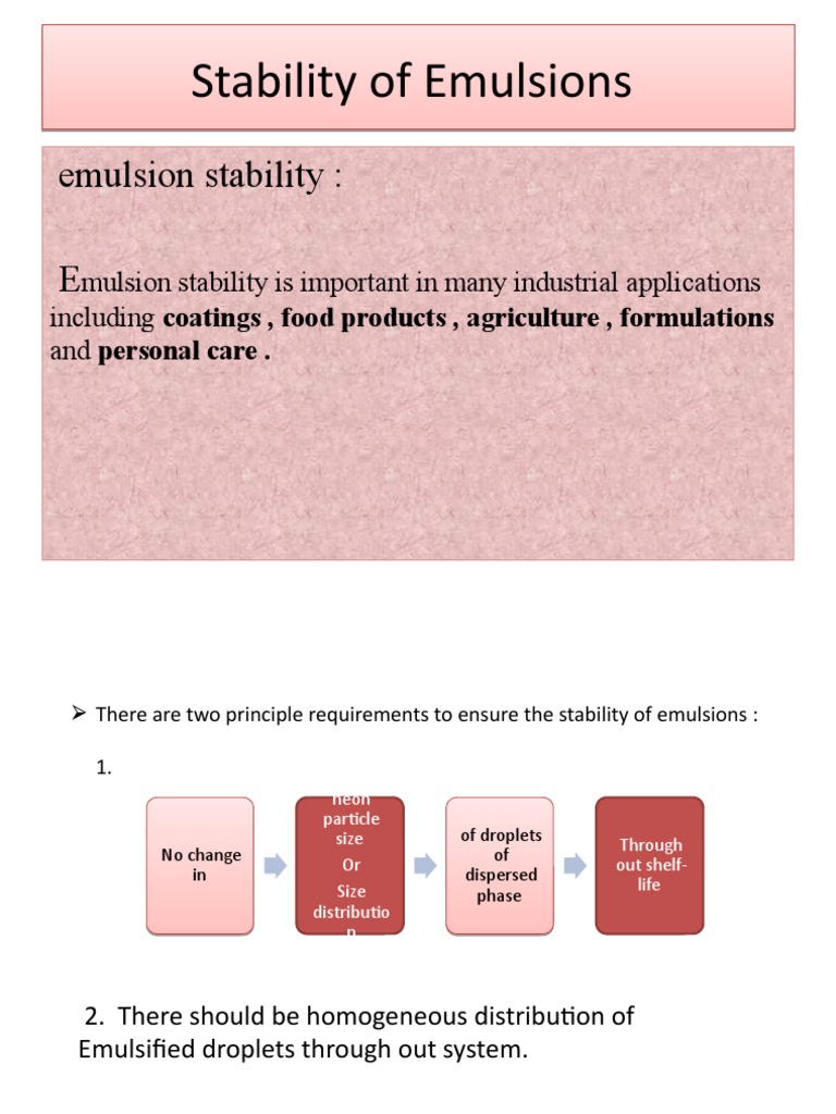 Stability of Emulsions | PDF | Emulsion | Surface Science