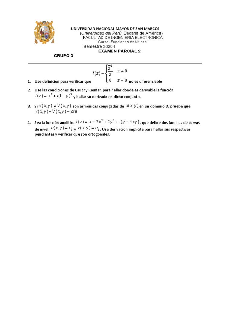Examen Parcial de Variable Compleja | PDF
