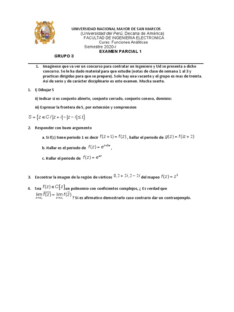 Examen Parcial 1 Variable Compleja | PDF