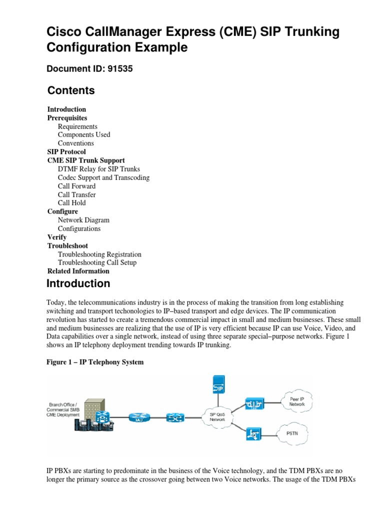 Cisco Callmanager Express Cme Sip Trunking Configuration Example