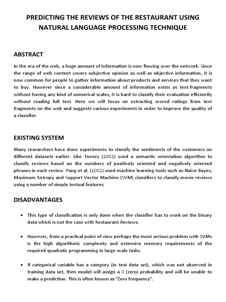 Predicting The Reviews of The Restaurant Using Natural Language Processing Technique | PDF ...