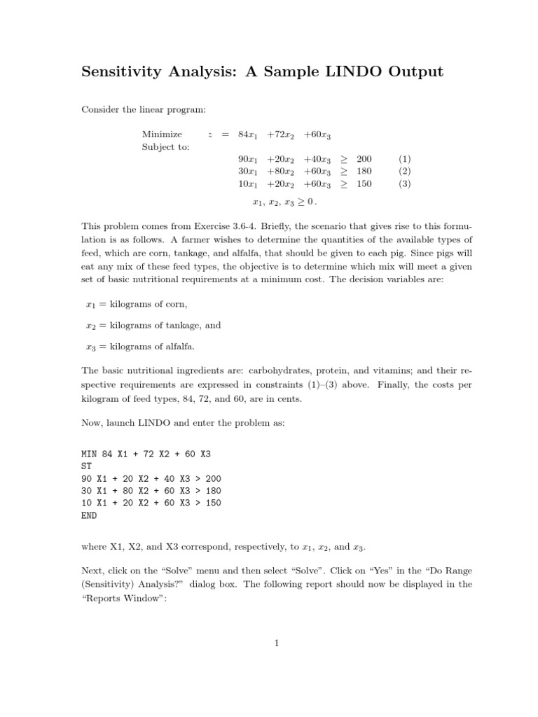 Sensitivity Analysis: A Sample LINDO Output | PDF | Technology ...