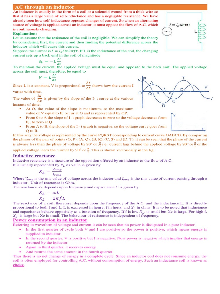 AC Through An Inductor | PDF | Inductor | Inductance