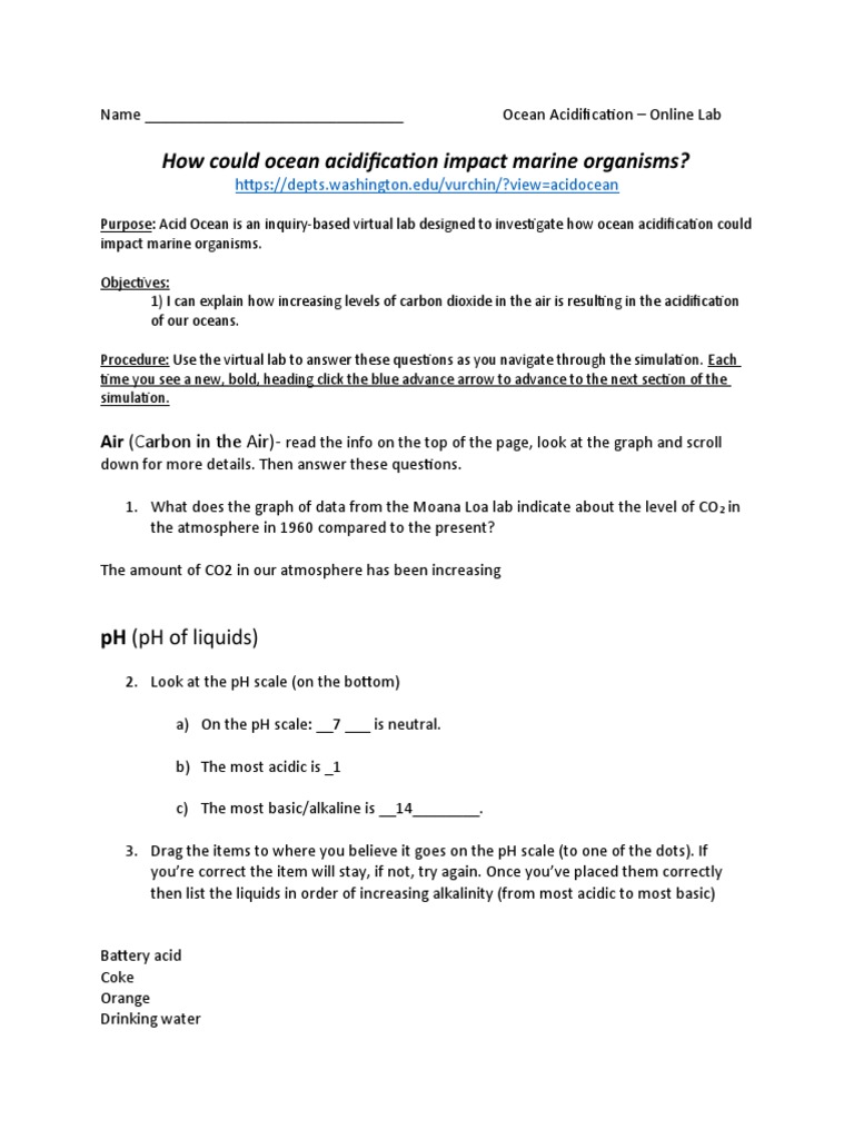 Ocean Acidification Virtual Lab | PDF | Ocean Acidification | Bicarbonate