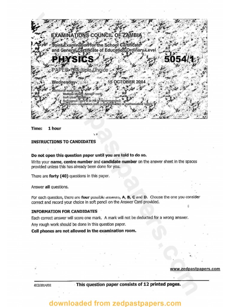 g12 Physics p1 2014 Gce | PDF