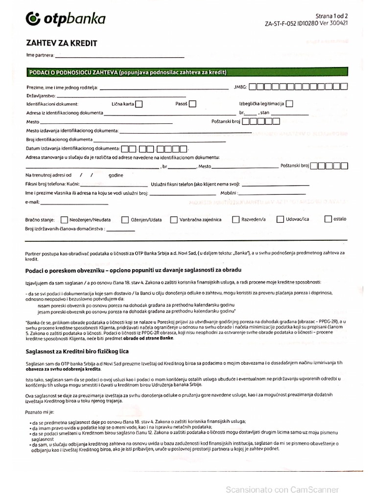 Obrasci Za Kredit | PDF