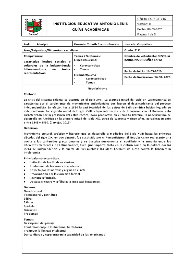 Neoclasicismo y Romanticismo en Latinoamérica | PDF | Romanticismo ...