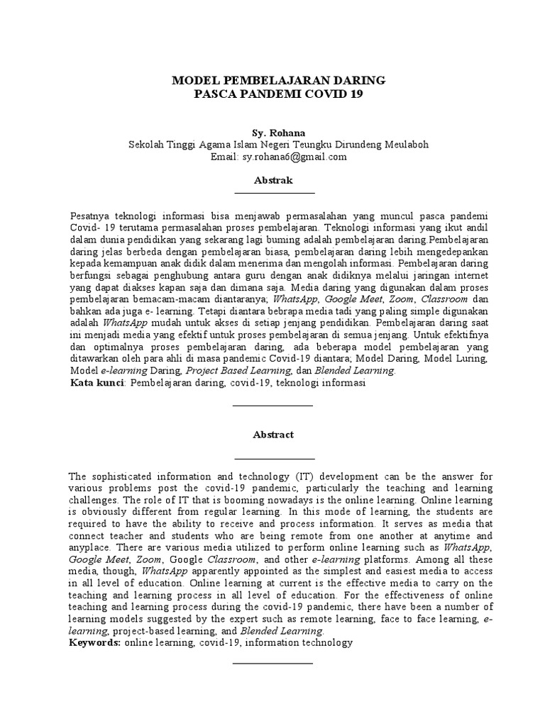 Model Pembelajaran Daring Pasca Pandemi Covid 19: Sy. Rohana | PDF ...