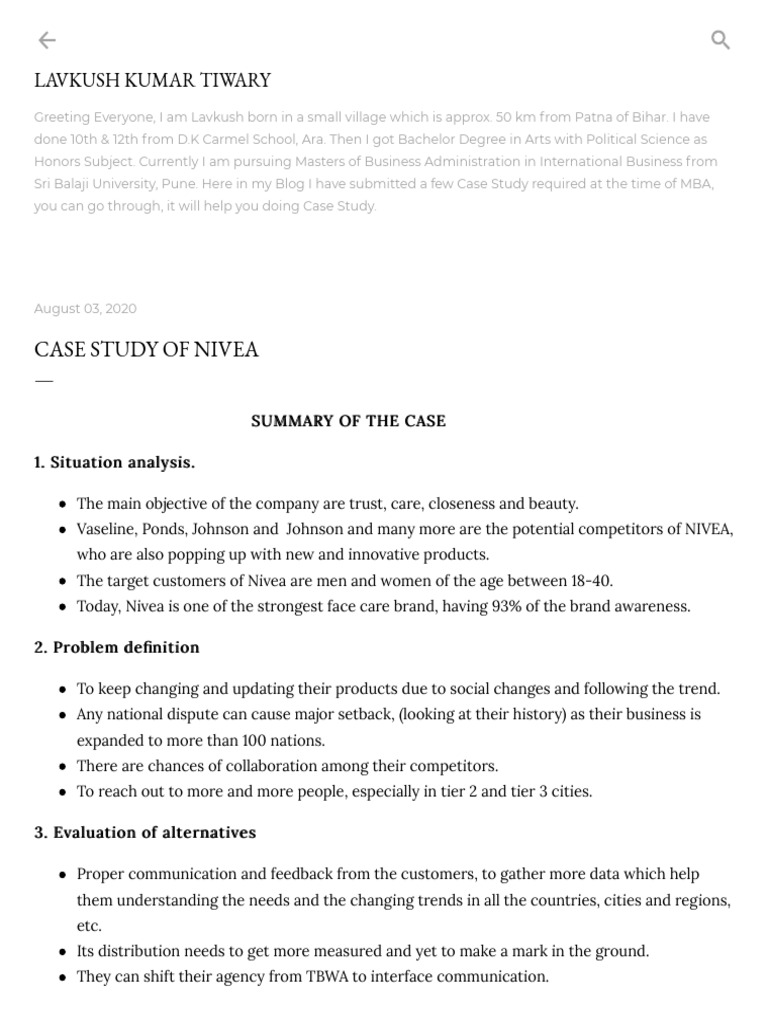 Case Study of Nivea | Download Free PDF | Brand | Market (Economics)
