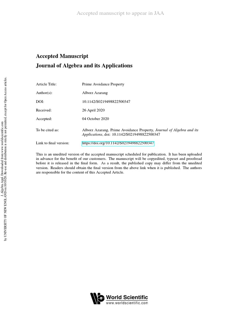 Prime Avoidance Property | PDF | Ring (Mathematics) | Compact Space