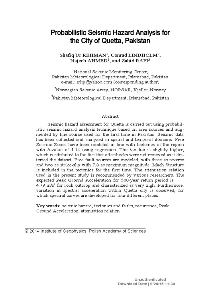 Probabilistic Seismic Hazard Analysis | PDF | Earthquakes | Plate Tectonics