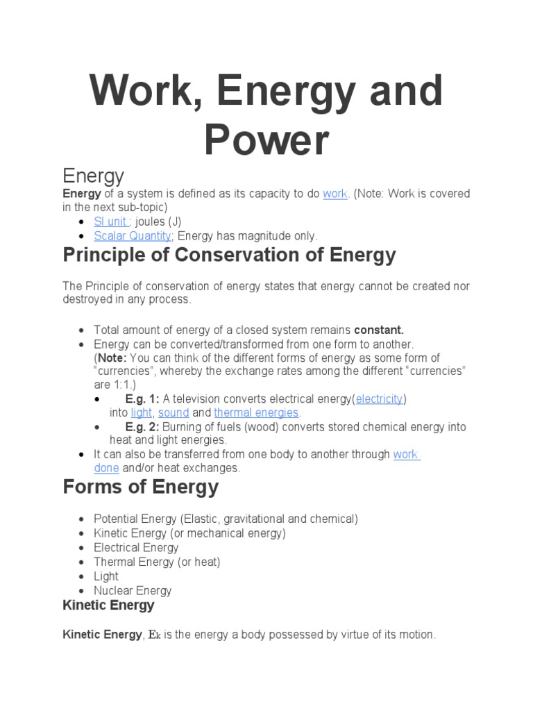 O'level Physics Work, Energy and Power | PDF | Potential Energy ...