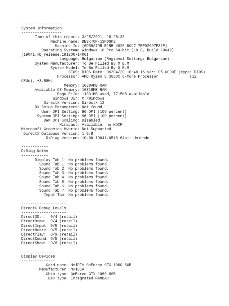 DX Diag | PDF | Device Driver | Computer Hardware