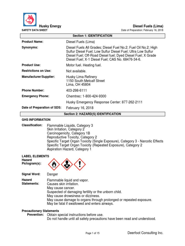 Husky Energy Diesel Fuels (Lima) : Safety Data Sheet | PDF ...
