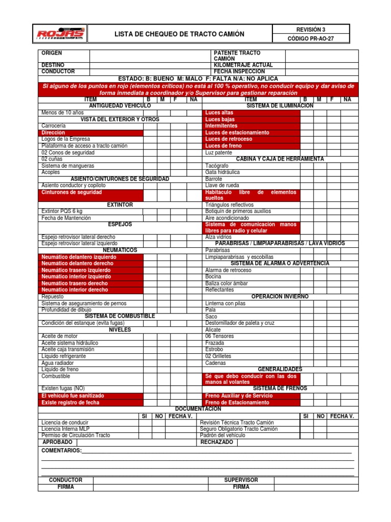 Check List Tracto 2021 | PDF | Camión | Neumático
