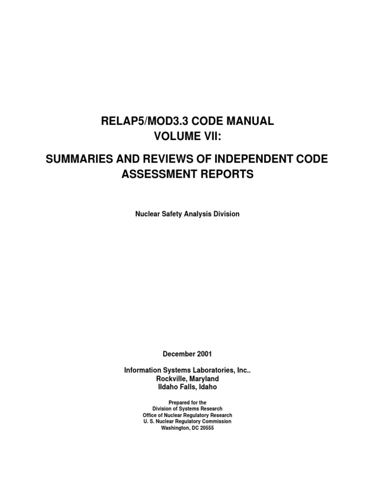 Relap5/Mod3.3 Code Manual Summaries and Reviews of Independent Code ...