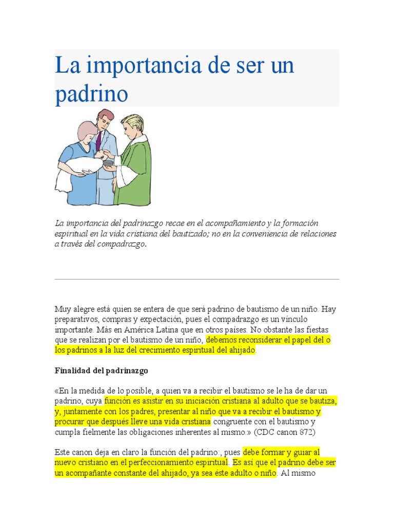 La Importancia De Ser Un Padrino Pdf Padrino Bautismo