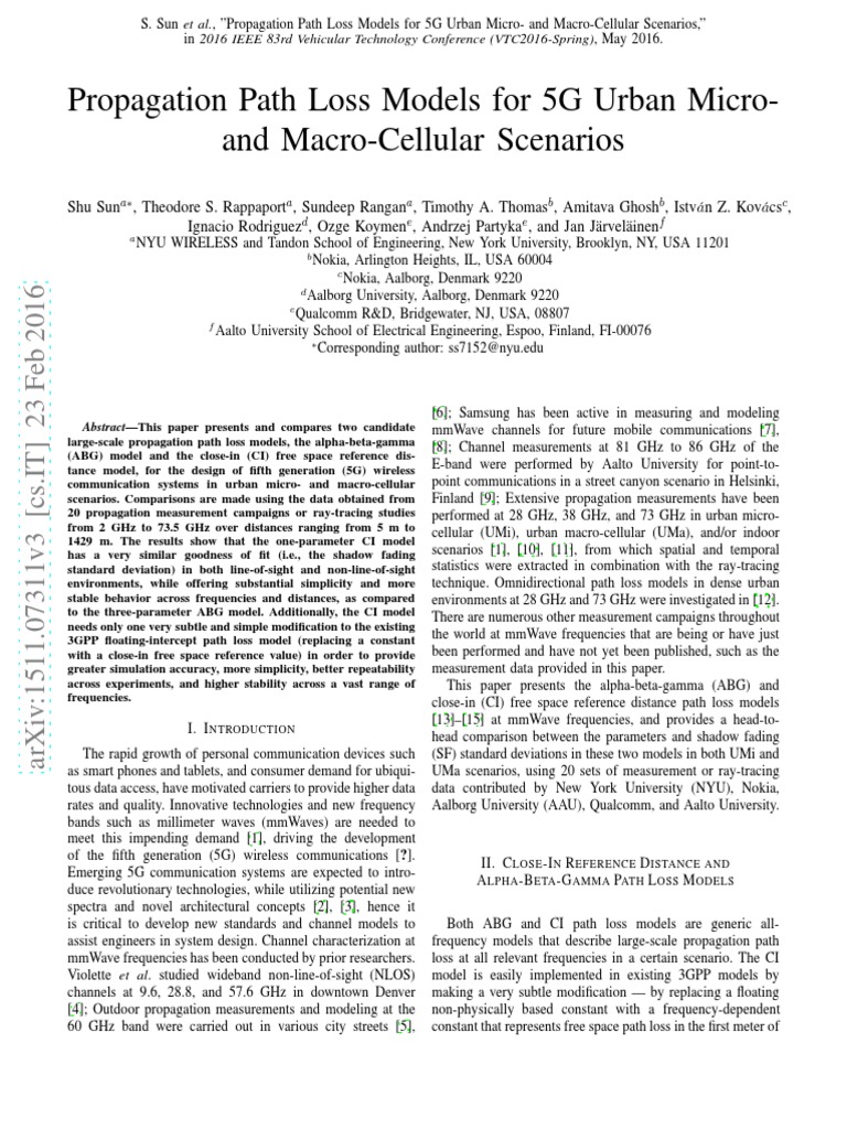 Propagation Path Loss Models For 5G Urban Micro-And Macro-Cellular ...