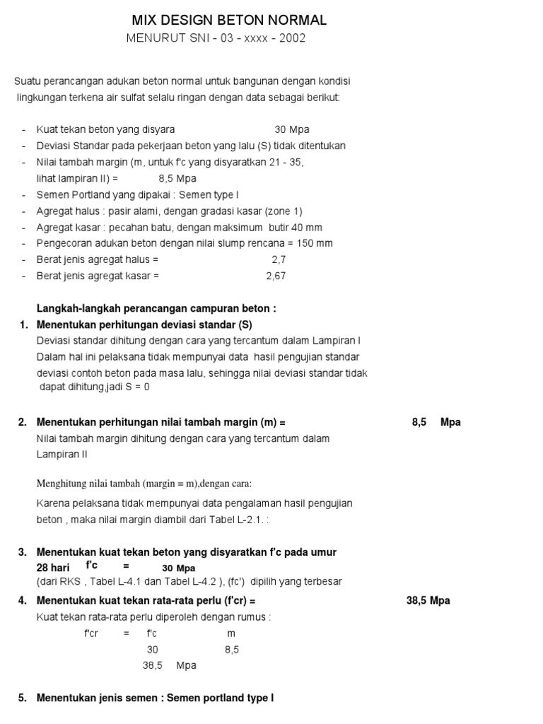 Mix Design Beton Normal: MENURUT SNI - 03 - XXXX - 2002 | PDF