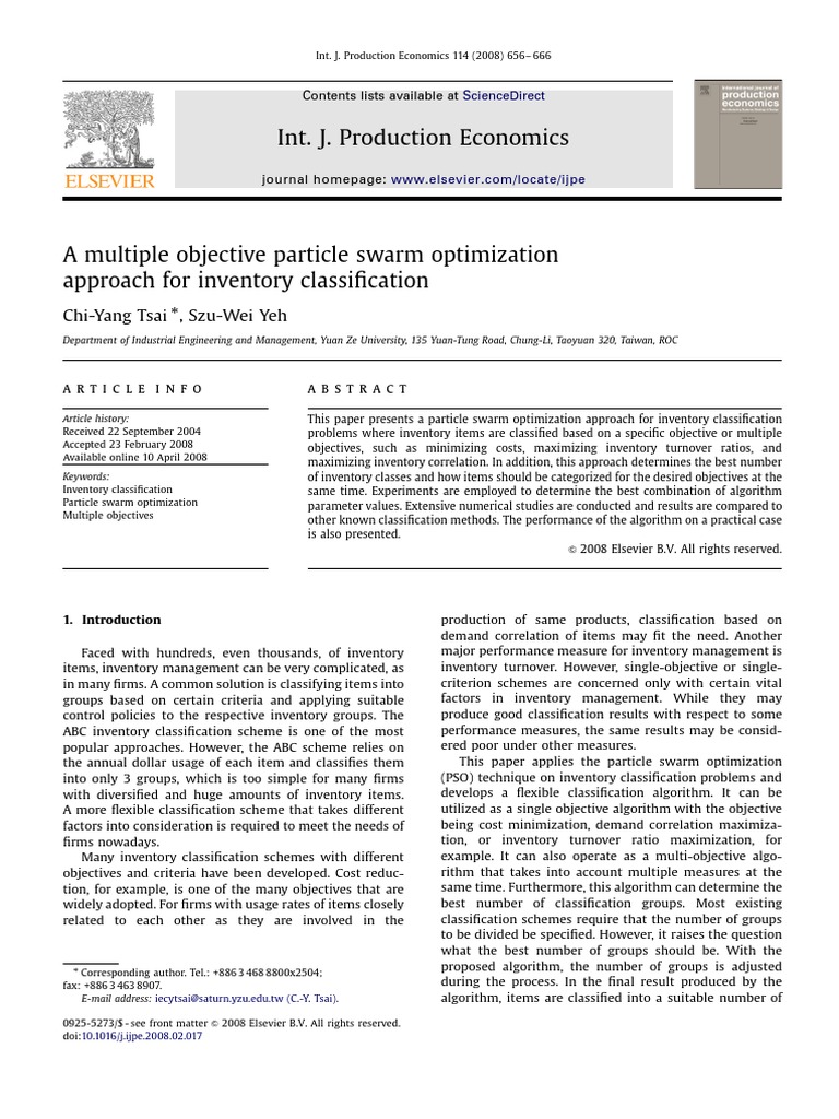 A Multiple Objective Particle Swarm Optimization Approach For Inventory ...