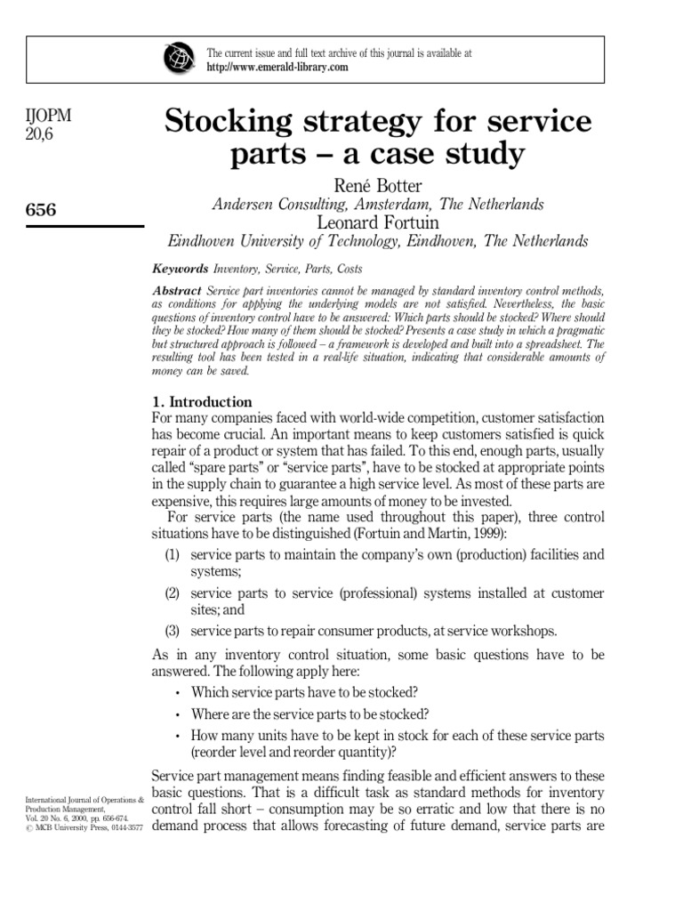 Stocking Strategy For Service Parts A Case Study | PDF | Inventory | Demand