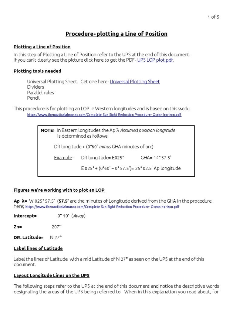 Procedure - Plotting An LOP | PDF | Longitude | Latitude