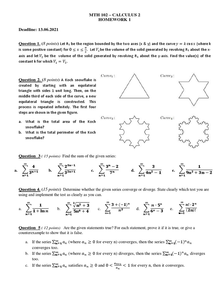 MTH 102 - Calculus 2 Homework 1 Deadline: 13.06.2021: A. B. C. D. e ...