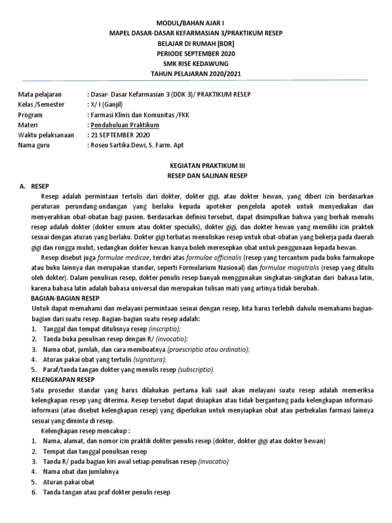 Komponen dan Contoh Resep Obat | PDF | Kesehatan Holistik