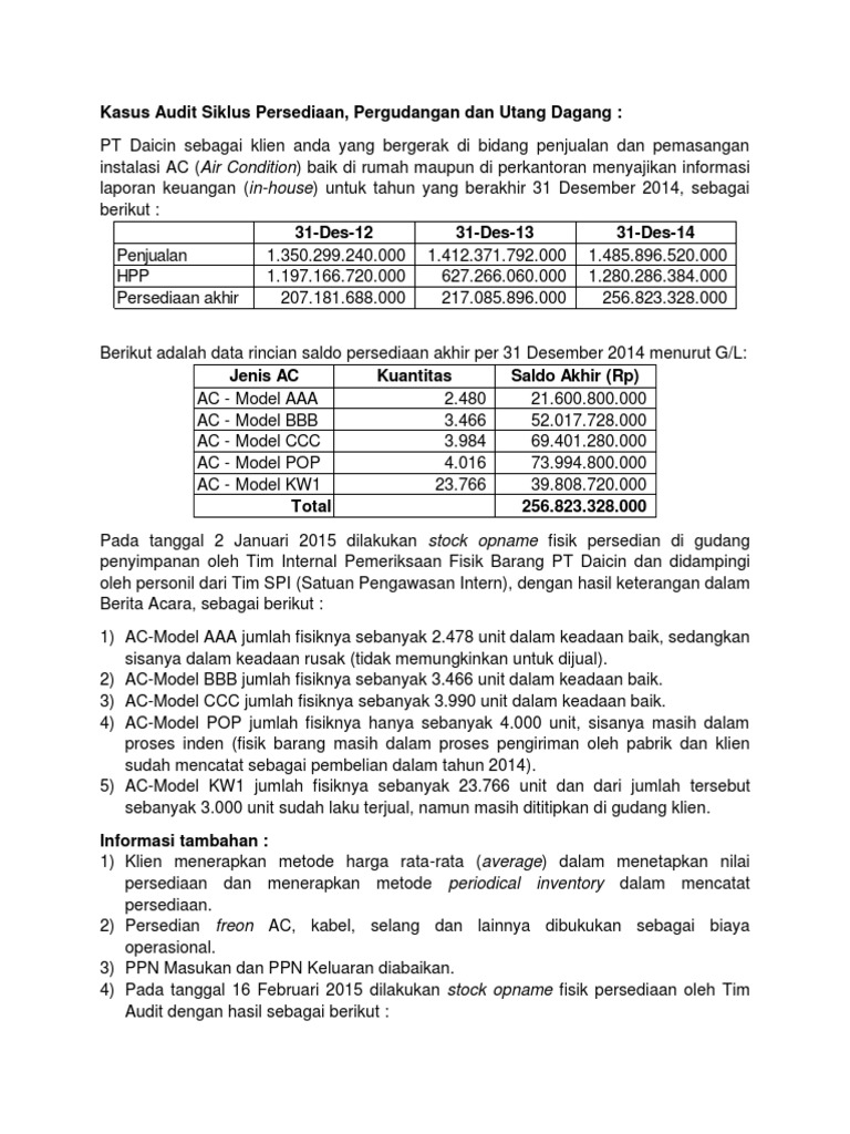 Contoh Kasus Audit Persediaan Pergudangan Dan Utang Dagang2 | PDF