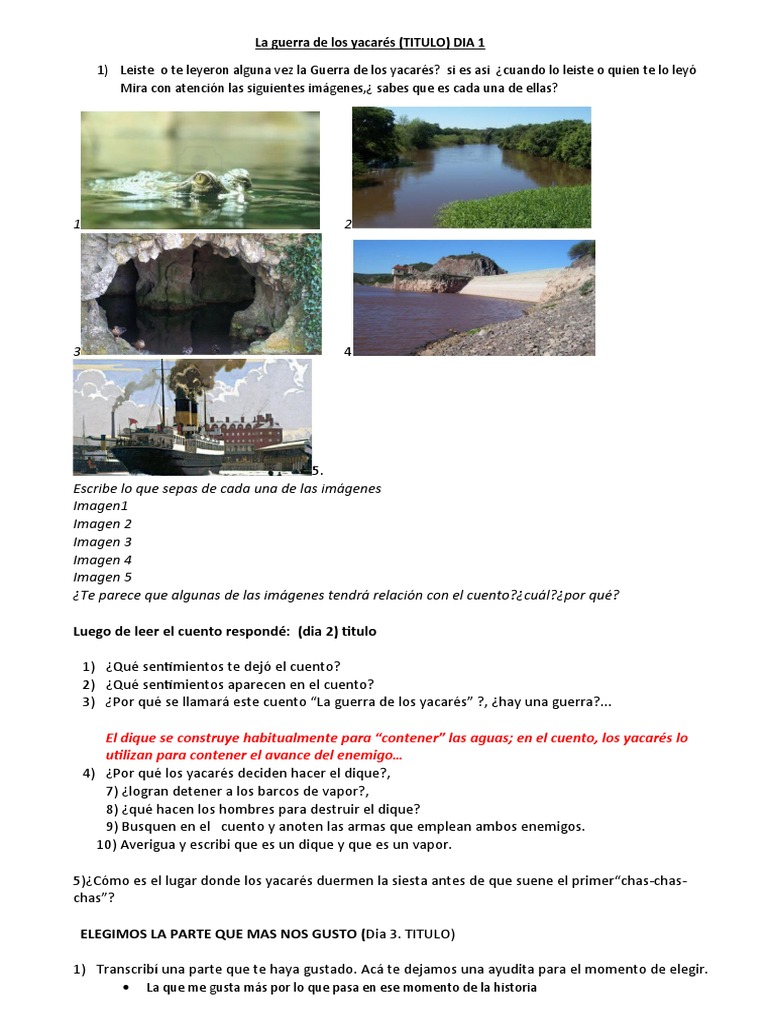 Actividades sobre "La guerra de los yacarés" | PDF | Cuentos