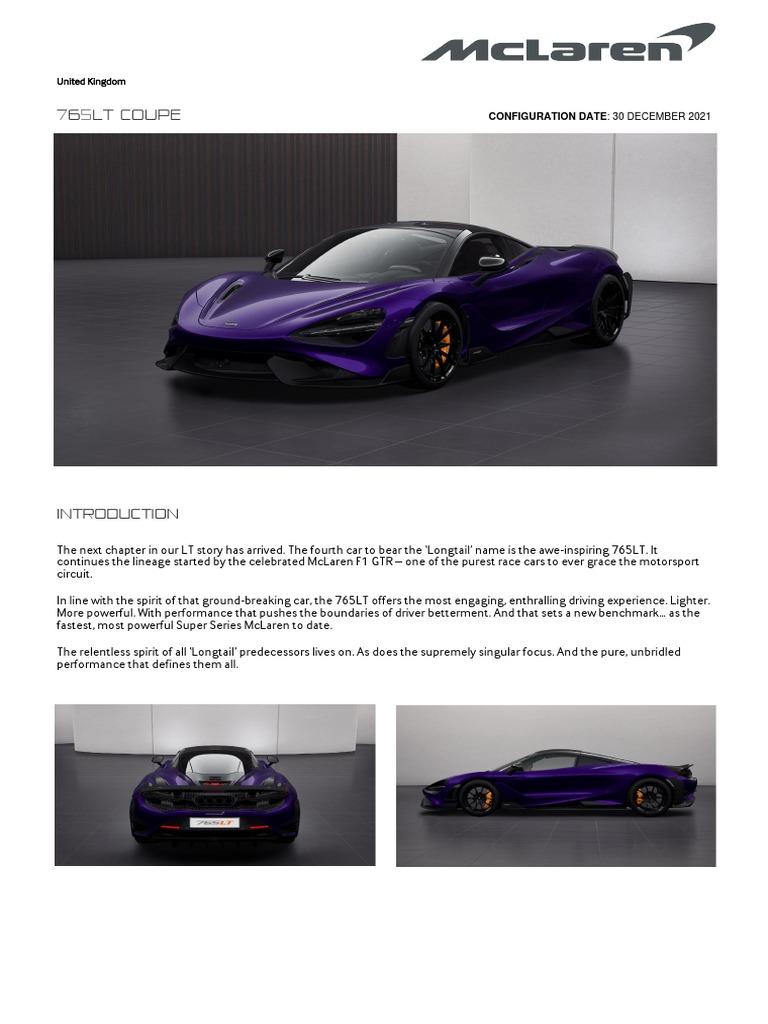 McLaren 765LT Order Summary | PDF | Coupes | Automotive Technologies