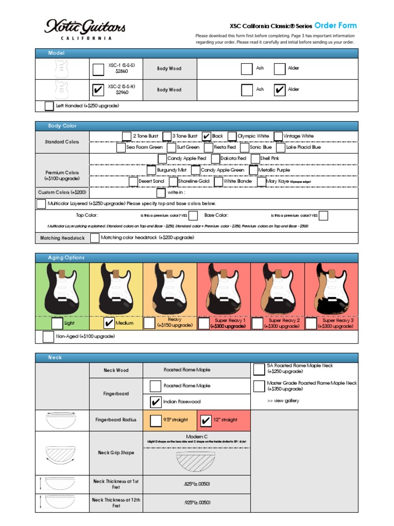 XSC Order Form 09 01 20 | PDF | Musical Instruments | Guitars