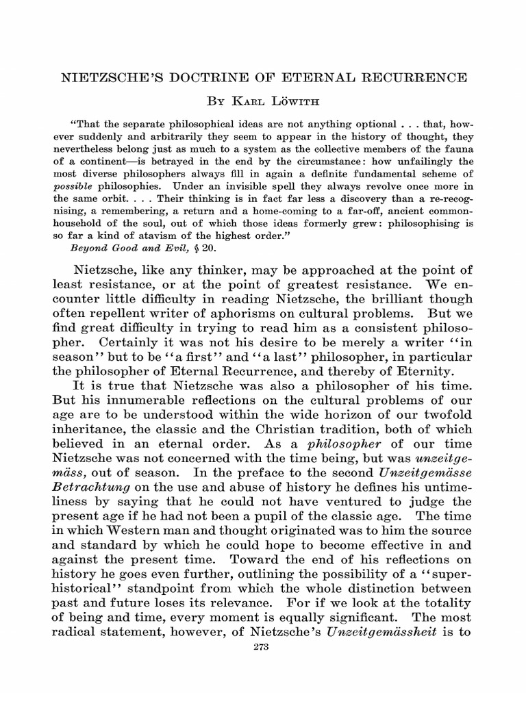 Nietzsche's Eternal Recurrence Explained | PDF