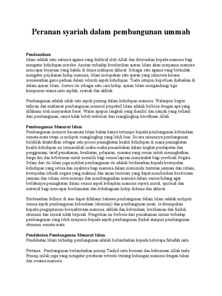 Peranan Syariah Dalam Pembangunan Ummah | PDF