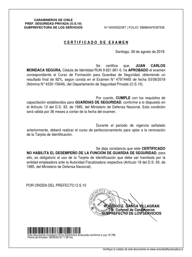 Certificado de curso os10