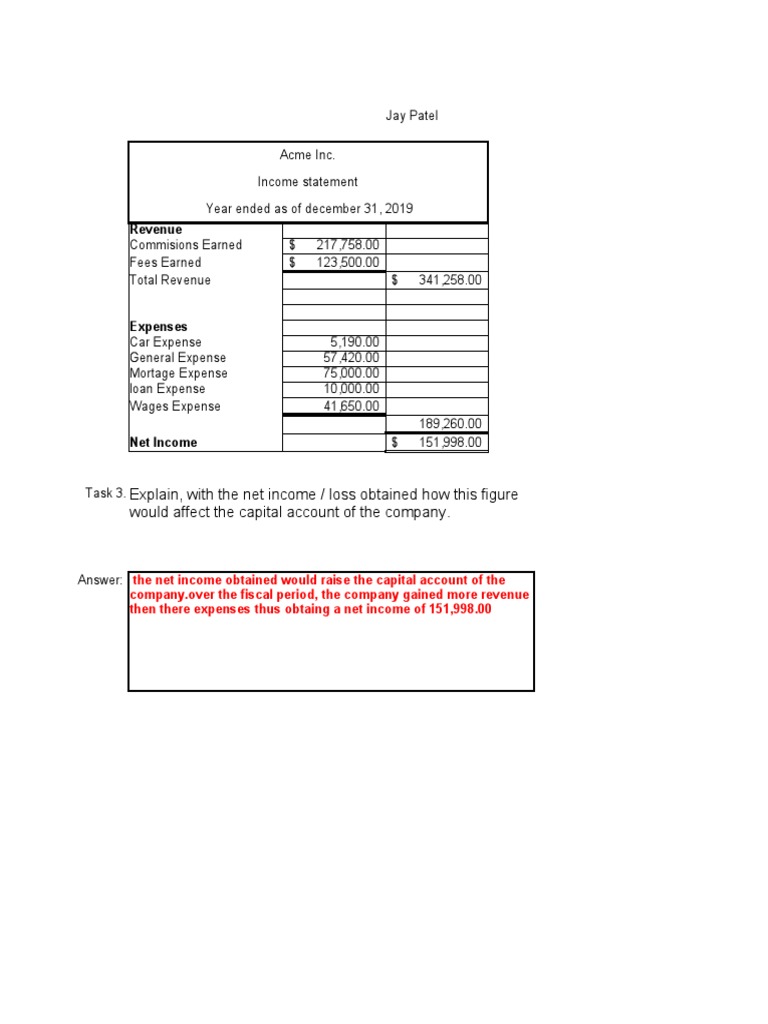 U3A3 - Income Statement - Template | PDF