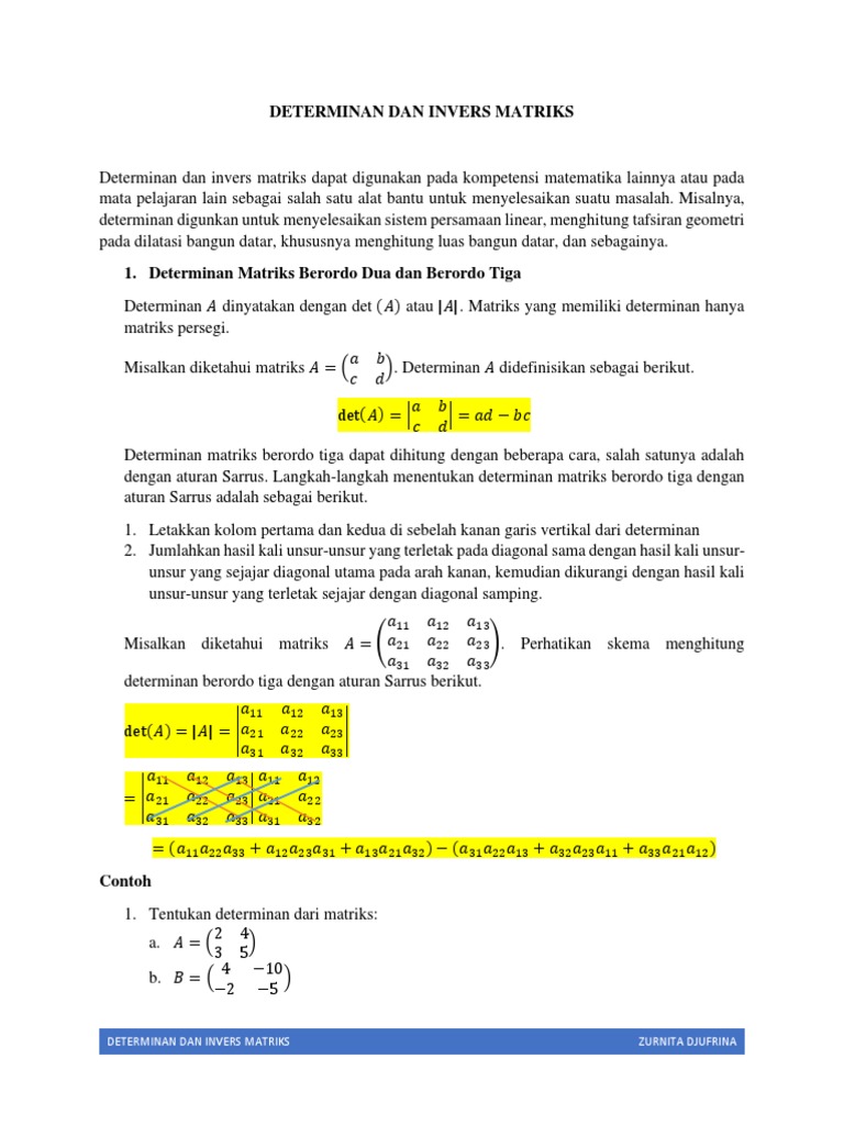 Determinan Dan Invers Matriks | PDF | Metode & Bahan Ajar | Sains ...