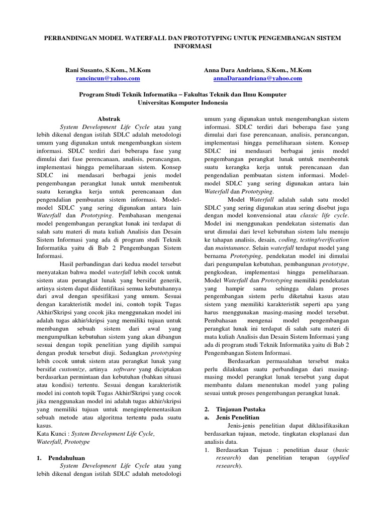 Jurnal Perbandingan Model Waterfall Dan Prototyping Untuk Pengembangan ...