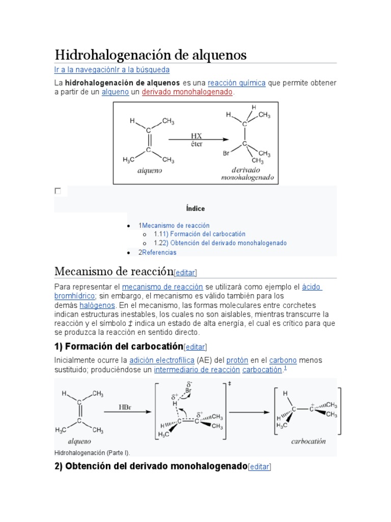 Hidrohalogenación de Alquenos | PDF | Alqueno | Química Orgánica