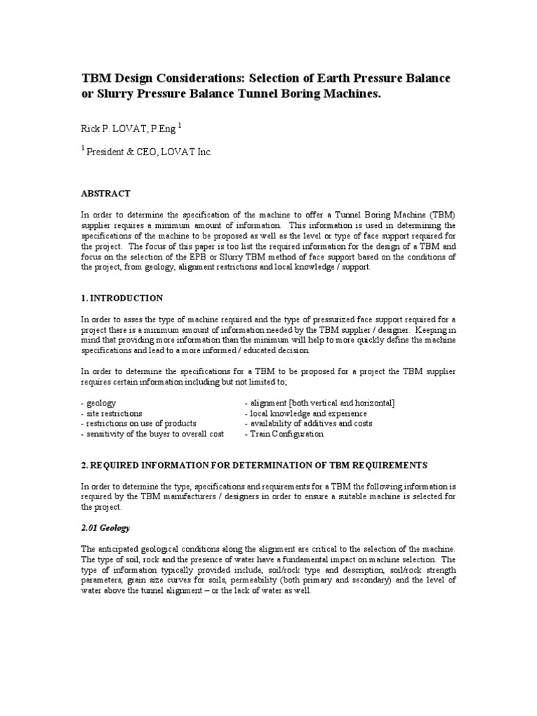 Slurry Design TBM's | PDF