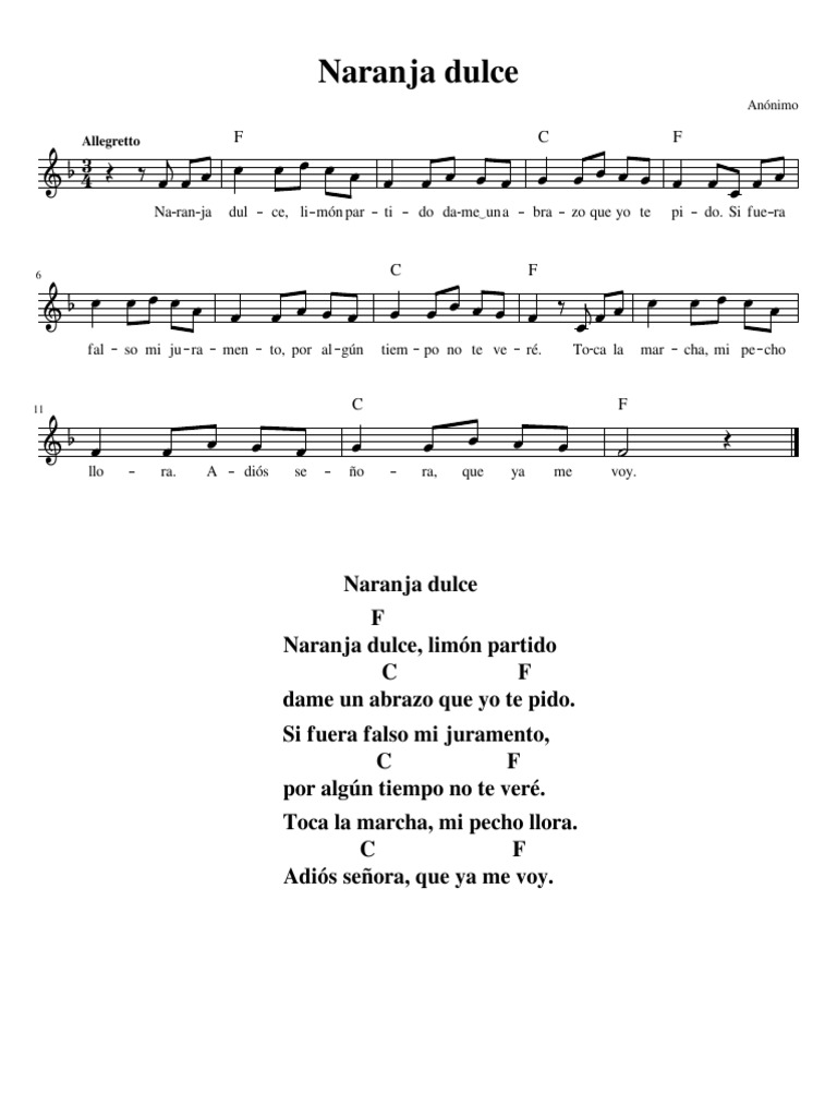 Letra de "Naranja Dulce" | PDF