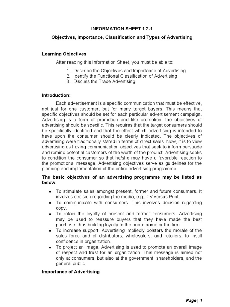 Advertising Objectives and Types Explained | PDF | Advertising | Sales