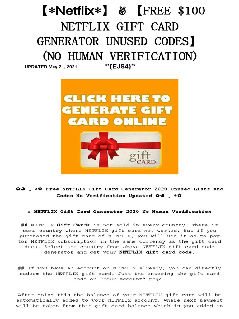 Netflix Gift Card Generator JU 22 | PDF | Gift Card | Netflix