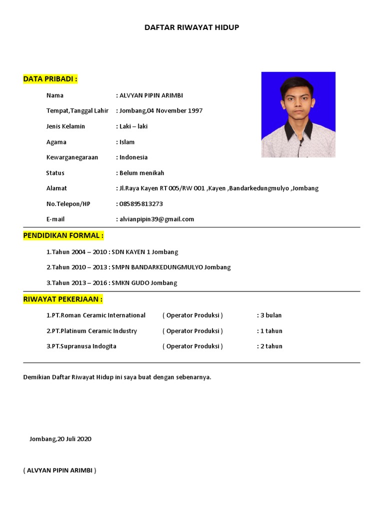 CV Alvyan Pipin Arimbi | PDF