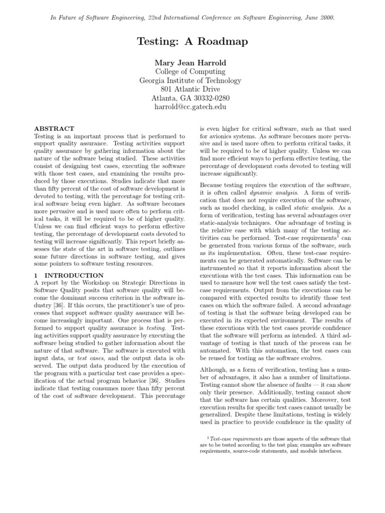 Icse00 Testing Roadmap | PDF | Software Testing | Component Based ...