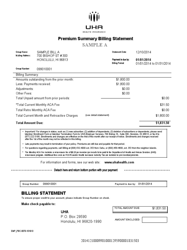 Sample A: Premium Summary Billing Statement | PDF | Receipt | Reinsurance