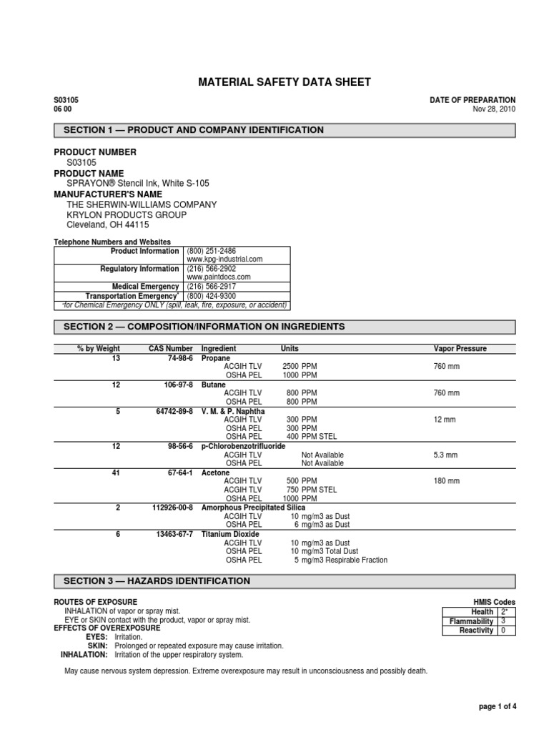 Material Safety Data Sheet: Section 1 - Product and Company ...