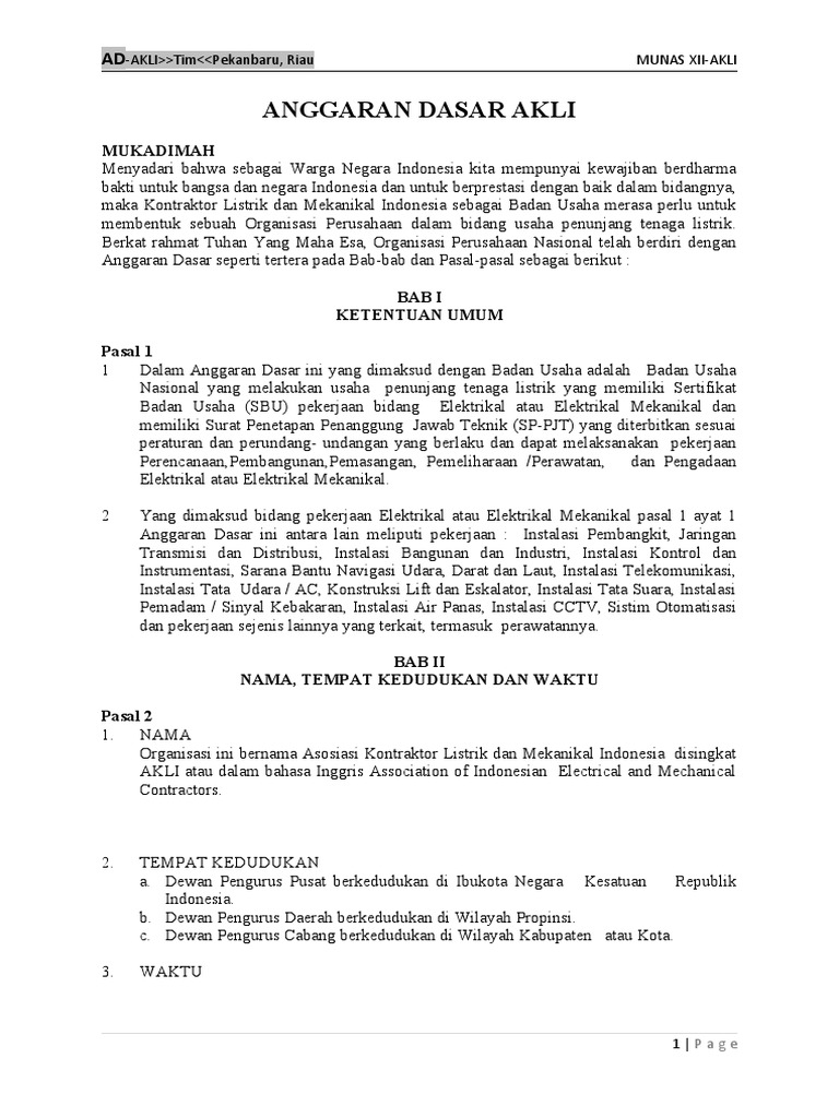 Anggaran Dasar Akli: Mukadimah | PDF